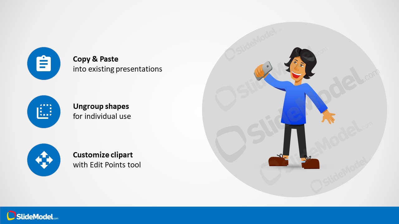 Juan Taking a Selfie Cartoon for PowerPoint - SlideModel