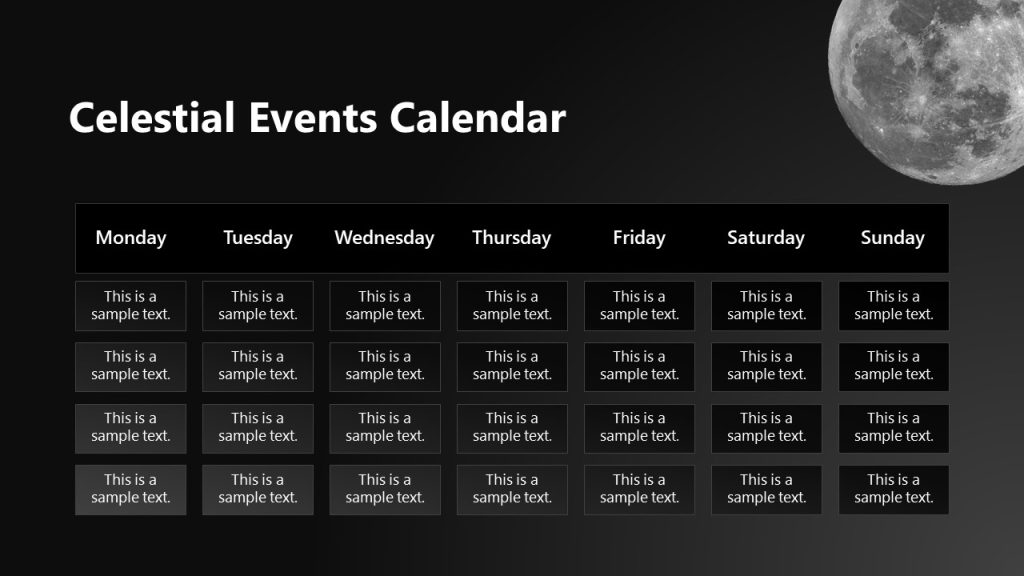 Celestial Events Calendar Slide with Columns - SlideModel