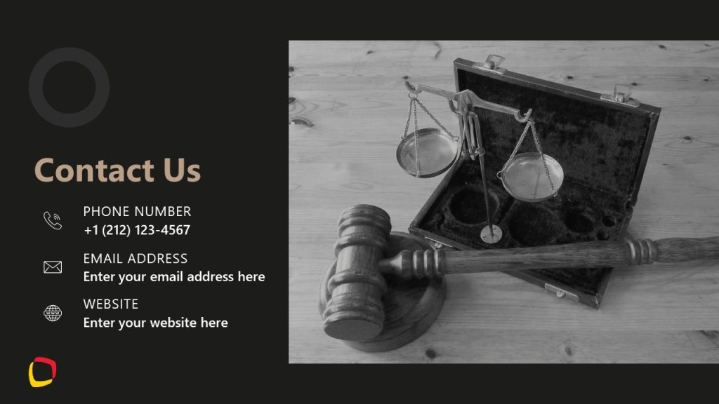 Contact Us Slide Layout for Law Case Presentation - SlideModel