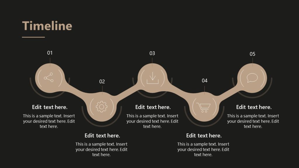 Five Step Timeline Slide with Text Boxes - SlideModel