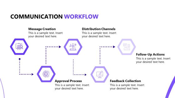 Five Hexagons Slide - Communication Workflow Template Slide - SlideModel