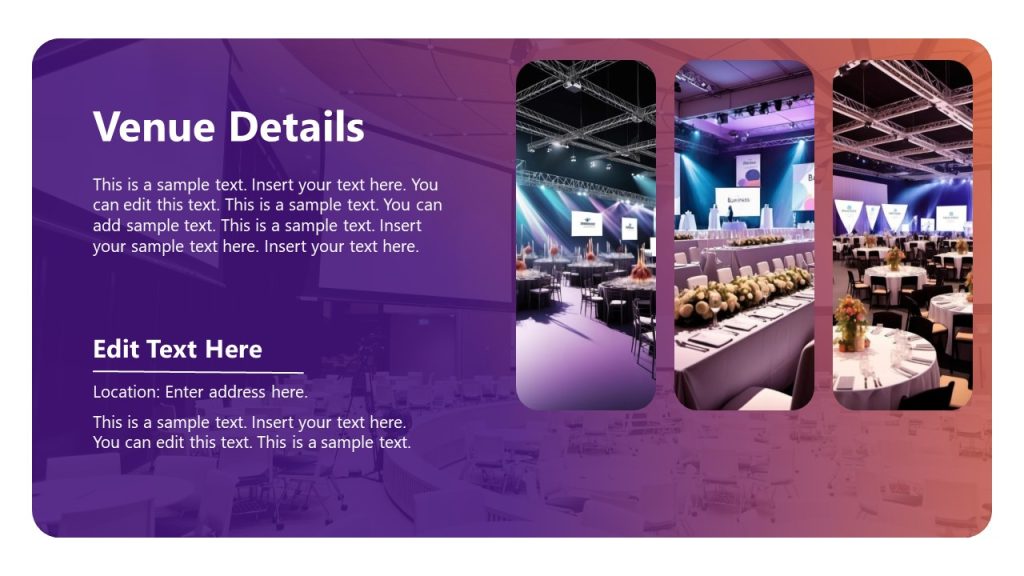 Venue Details Slide - Event Brief Presentation - SlideModel