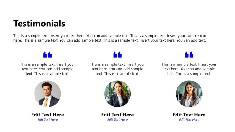 Testimonials Slide with Images & Double Quotation - SlideModel