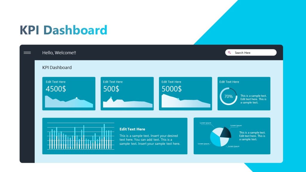 Editable KPI Dashboard Slide with Unqiue Graphics - SlideModel