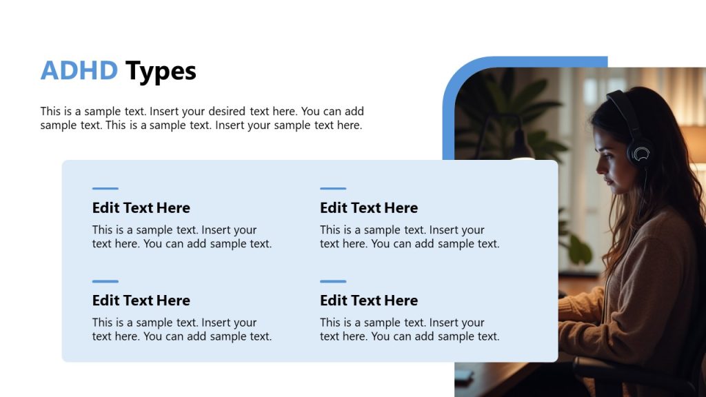 Types Of Adhd Powerpoint Template With Text Segments Slidemodel