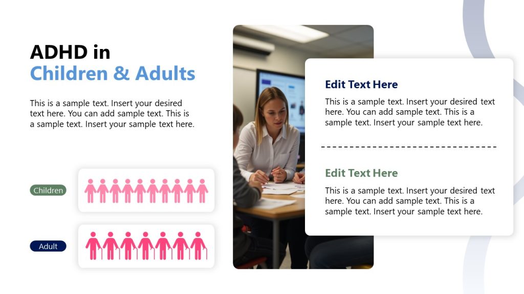 ADHD in Children & Adults Slide with Icons - SlideModel