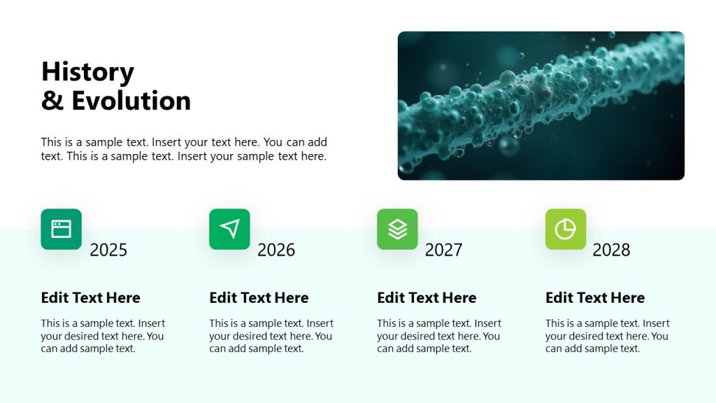 History & Evolution Slide with Boxes Timeline - SlideModel