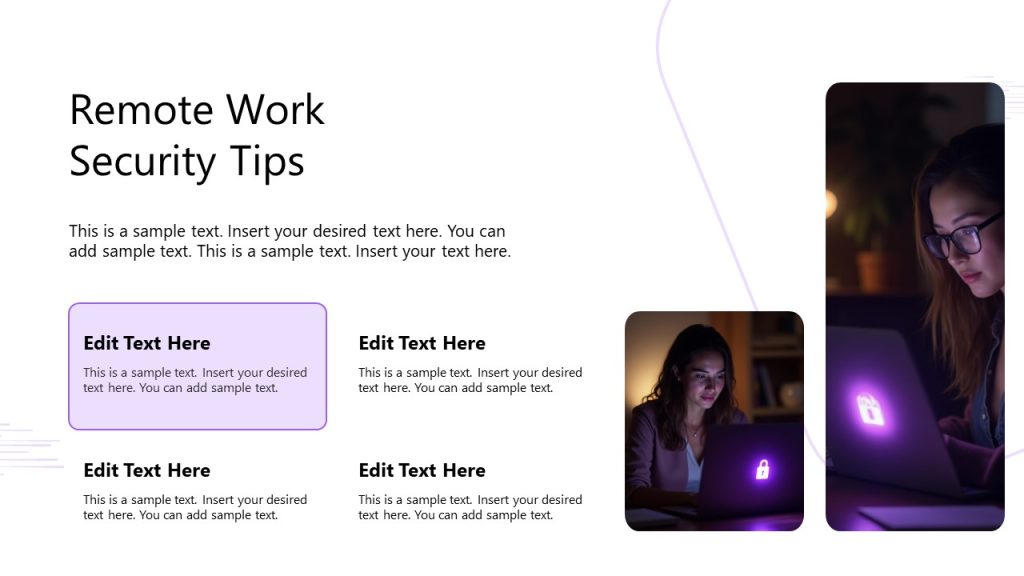 Remote Work Security Tips with Four Text Sections - SlideModel