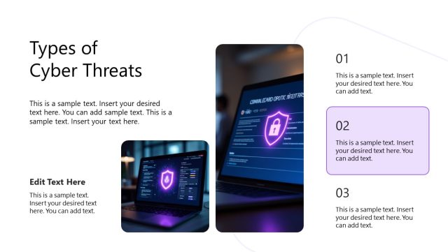 Types of Cyber Threats Slide with Images & Text Boxes - SlideModel