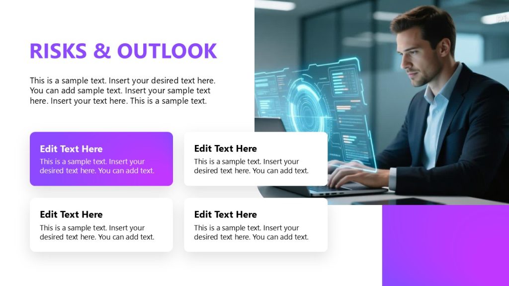 Risk & Outlook Slide with Text Blocks - SlideModel