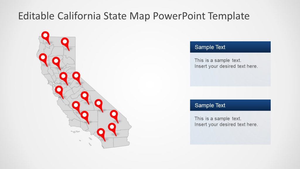 Location Pointers California Map Template - SlideModel
