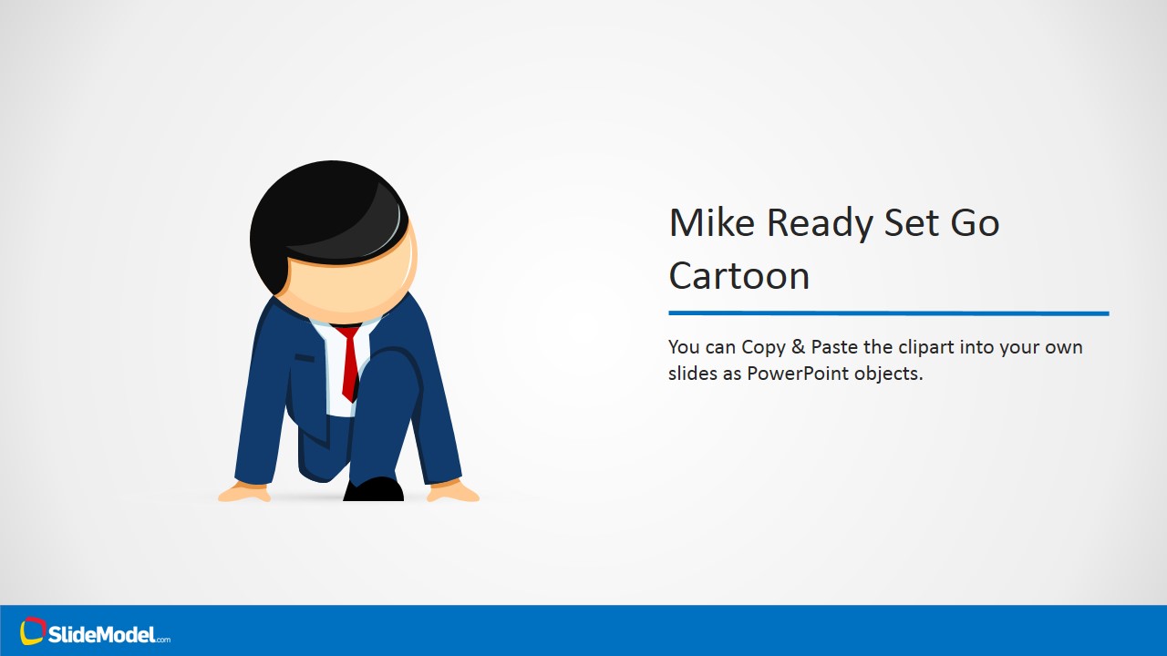 Mike Ready Set Go Cartoon Illustration for PowerPoint - SlideModel