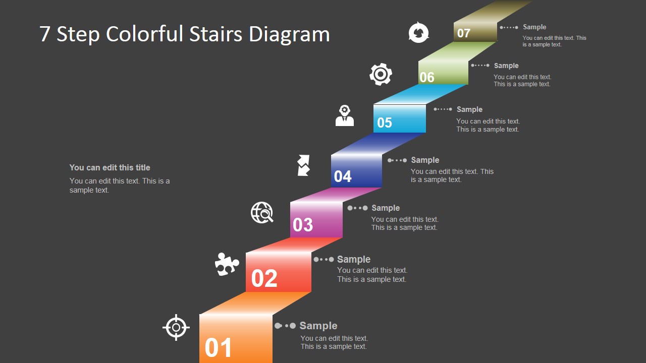 7 Step Colorful Stairs Diagram for PowerPoint - SlideModel