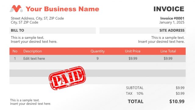Paid Invoice Red PowerPoint Template Design - SlideModel