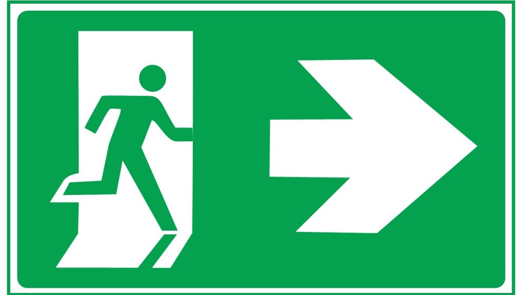 Exit Sign with Running Human PPT Template - SlideModel