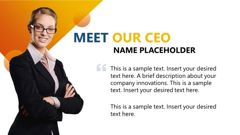 Meet Our CEO - Business Company Profile Presentation - SlideModel Meet Our CEO - Business Company Profile Presentation - SlideModel