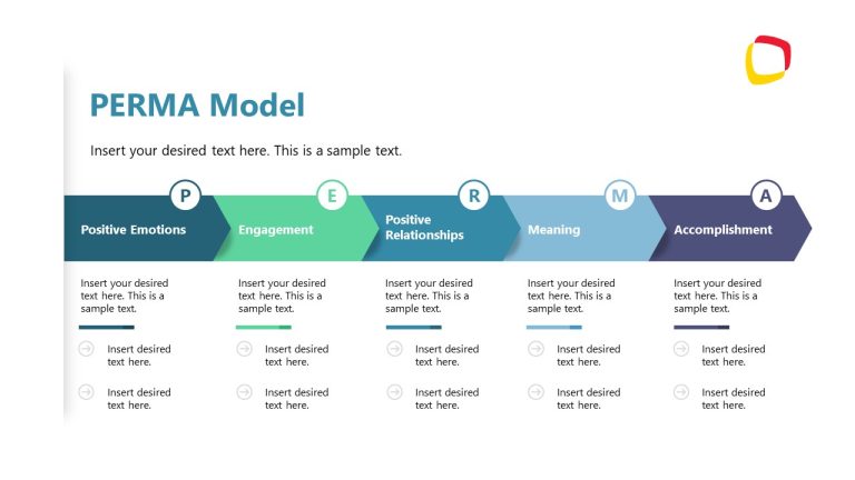 Horizontal Arrow Shapes Slide - PERMA Model PPT Template - SlideModel