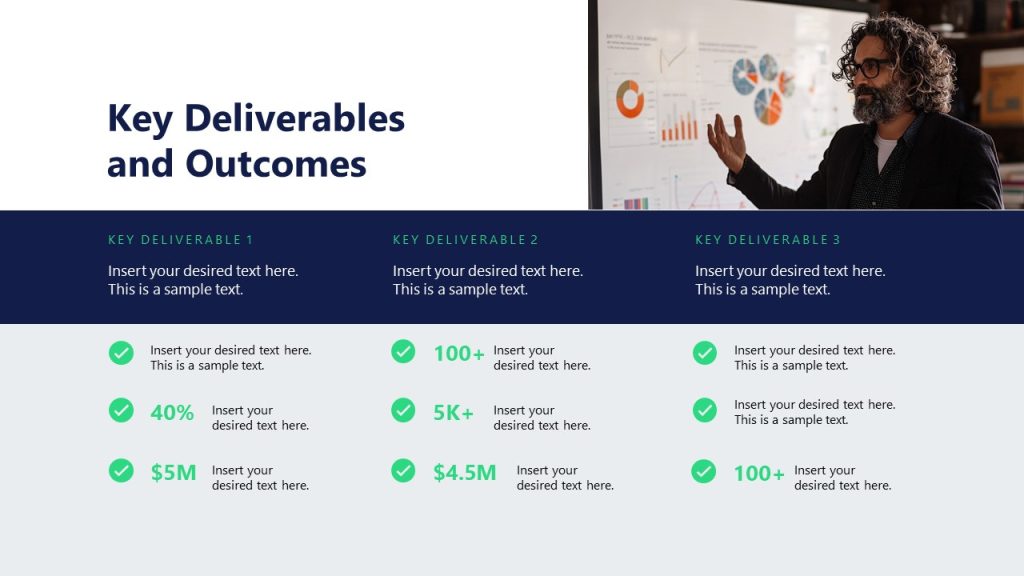 Key Deliverables & Outcomes Presentation Template Slide - SlideModel