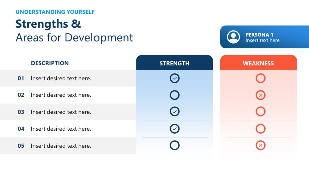 Strengths & Areas PPT Slide with Checklist - SlideModel