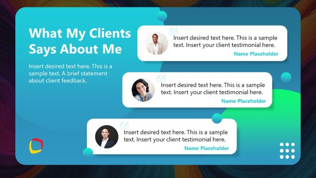 What my Clients Say About Me PPT Slide - SlideModel