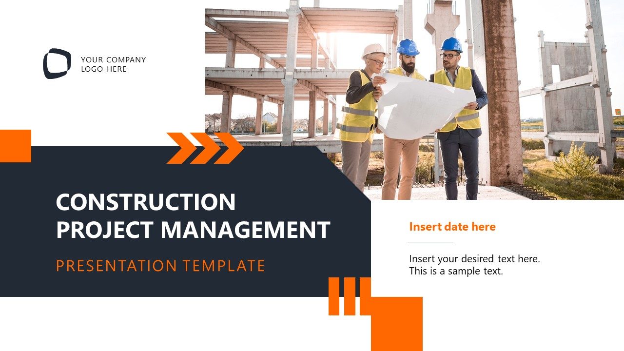Construction Project Management PPT Template - Cover Slide - SlideModel