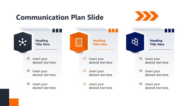 Communication Plan Slide with Three Columns & Infographics - SlideModel