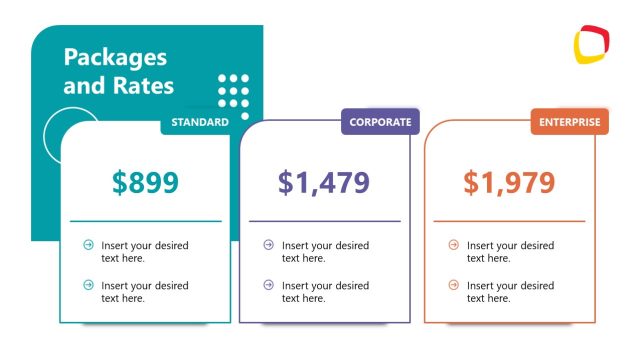 Packages and Rates Slide - UGC Portfolio Template - SlideModel