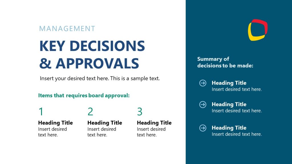 Key Decisions & Approvals - Board Meeting PowerPoint Template - SlideModel