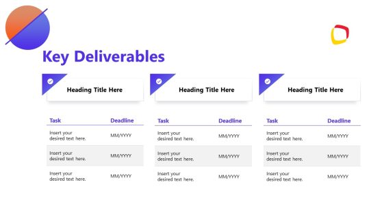 Table Diagram Slide for Key Deliverables - SlideModel