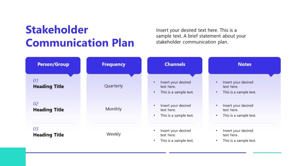 Stakeholder Communication Plan Slide with Four Columns - SlideModel