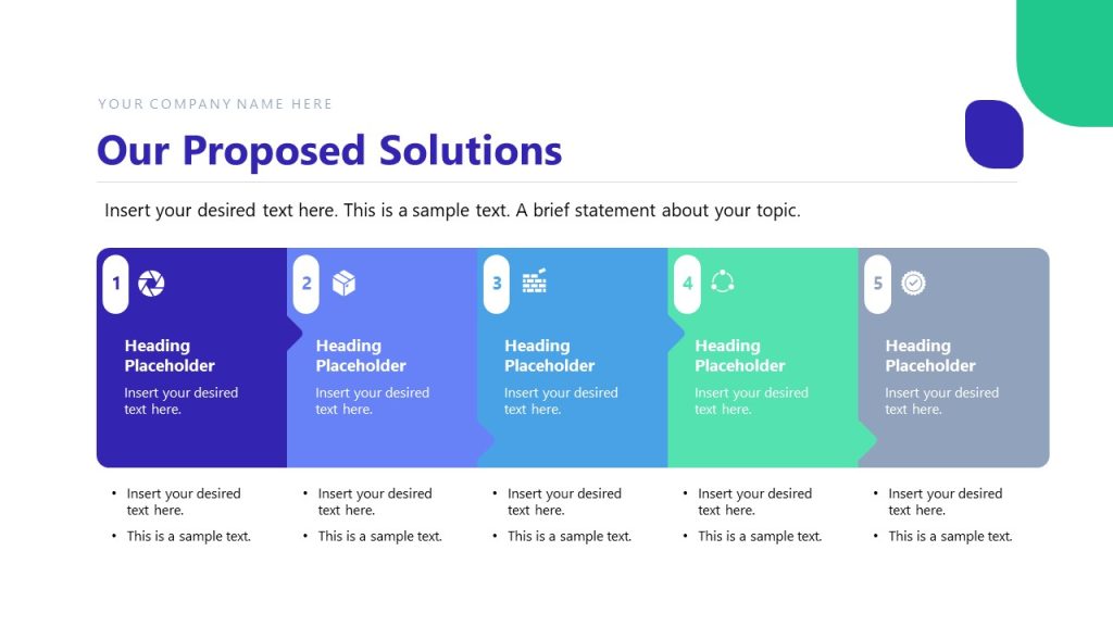 Five Steps Proposed Solutions Slide with Icons - SlideModel
