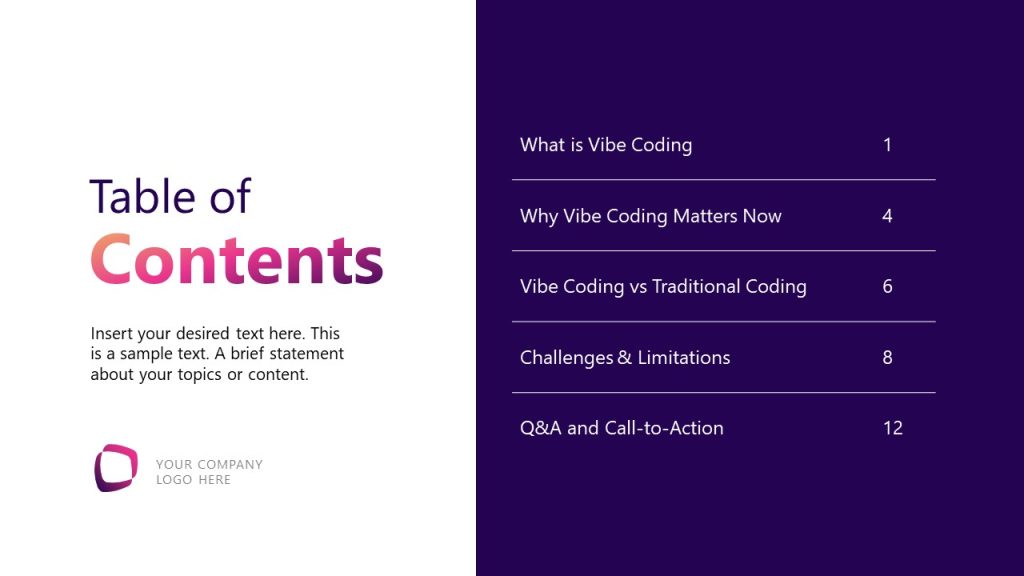 Table of Contents Slide - Vibe Coding Template - SlideModel