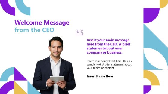 CEO's Welcome Message Display Slide - SlideModel