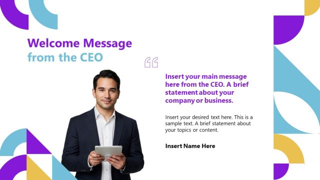 CEO's Welcome Message Display Slide - SlideModel