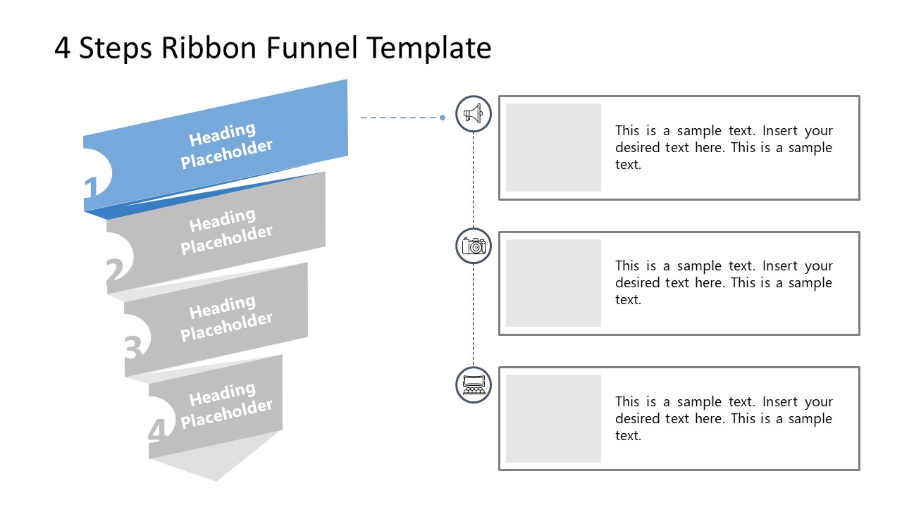 4 Steps Rectangle Ribbon Funnel Diagram - SlideModel