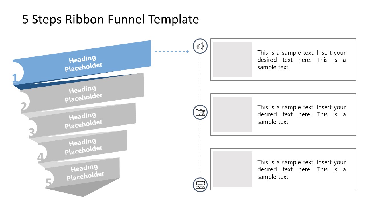 5 Steps Ribbon Funnel Diagram - SlideModel