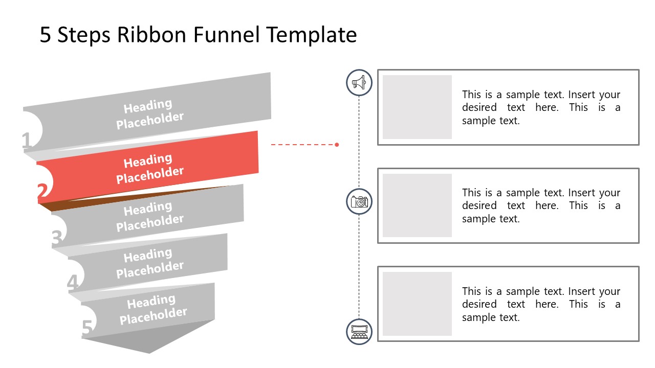 5 Steps Ribbon Funnel Diagram - SlideModel