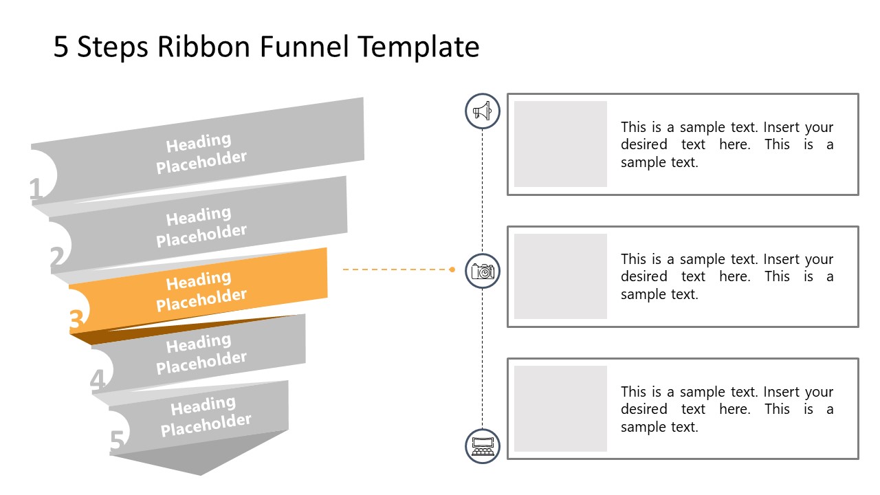 5 Steps Ribbon Funnel Diagram - SlideModel