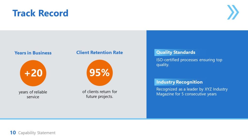 Track Record PPT Slide - Capability Statement Template - SlideModel