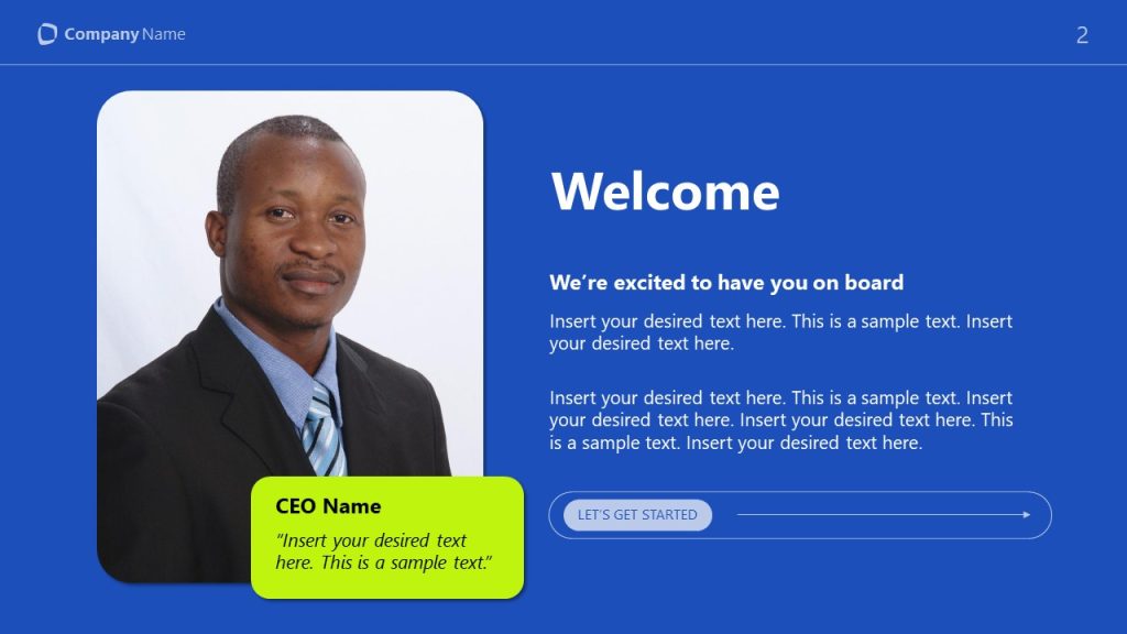 CEO Welcome Message Slide with Image - SlideModel
