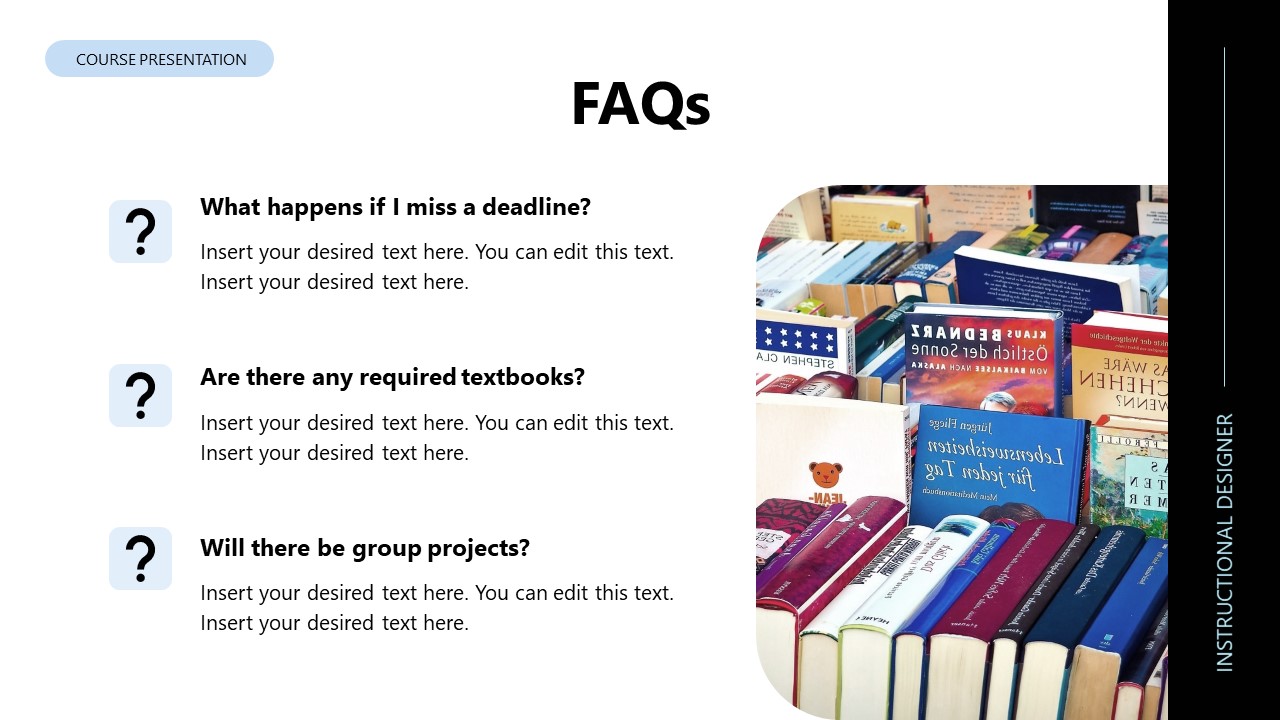 FAQs Slide - Course Outline PPT Template - SlideModel