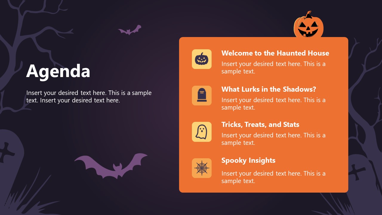 Slide for Agenda Presentation - Scary Haunted Template - SlideModel
