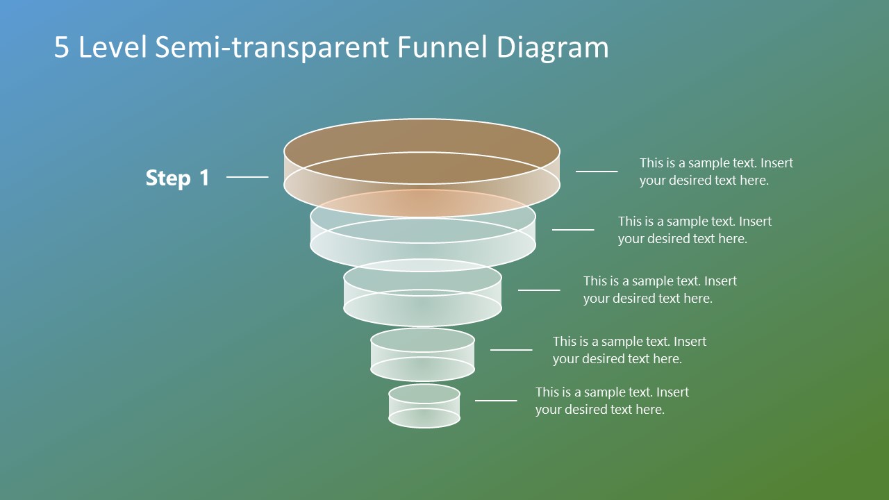 Free 5 Level Semi-Transparent Funnel Diagram for PowerPoint & Google Slides