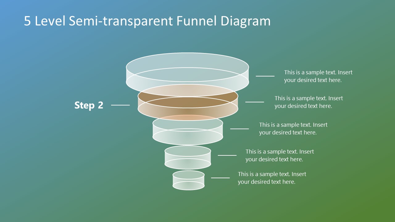 Free 5 Level Semi-Transparent Funnel Diagram for PowerPoint & Google Slides