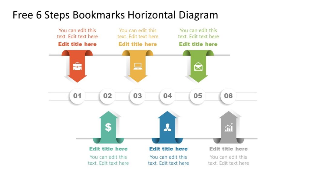 6 Steps Bookmark Horizontal PowerPoint - SlideModel
