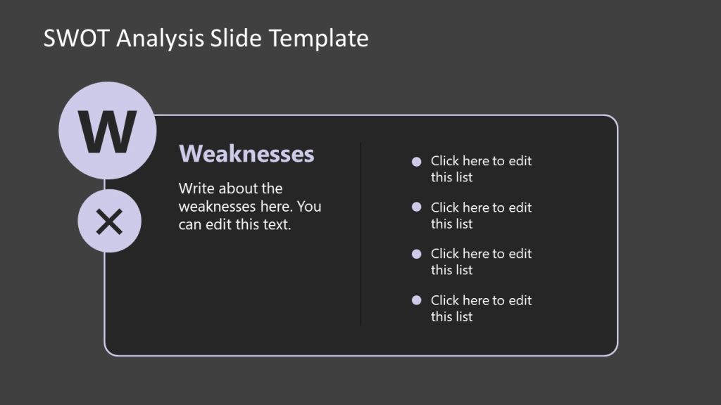 Weaknesses Dark Background Slide - Free Editable PPT Template - SlideModel