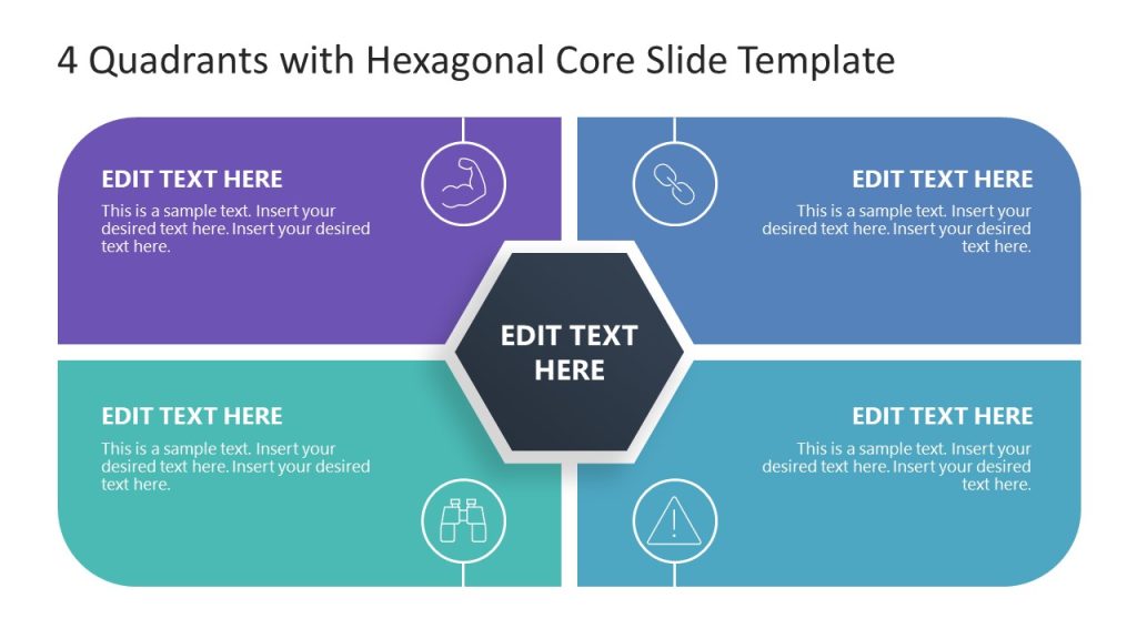 Editable 4 Quadrants with Hexagonal Core PPT Template - SlideModel