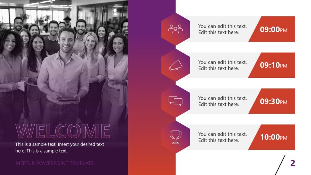 Welcome Message Presentation Slide - Free Meetup Template - SlideModel