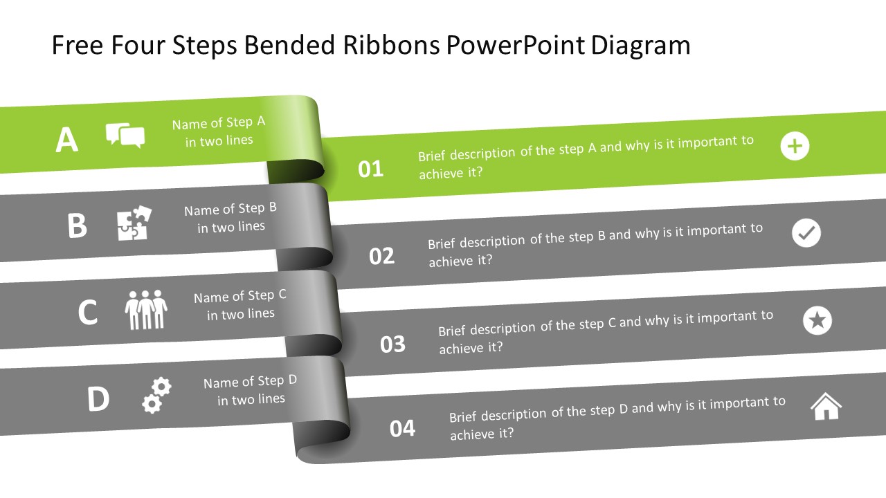 Free Four Steps Bended Ribbons PowerPoint Diagram & Google Slides