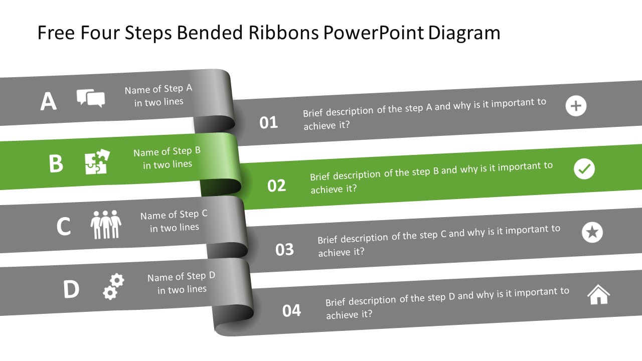 Free Four Steps Bended Ribbons PowerPoint Diagram & Google Slides